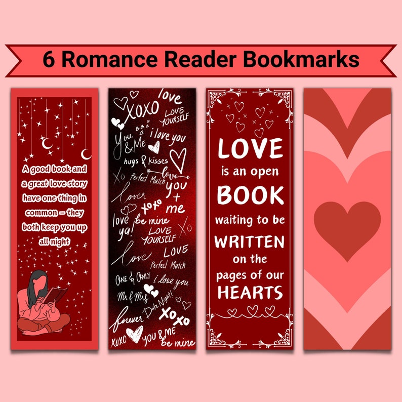 Printable Romance Reader Bookmark Set, Cute Bookish Bookmarks, Gift for ...