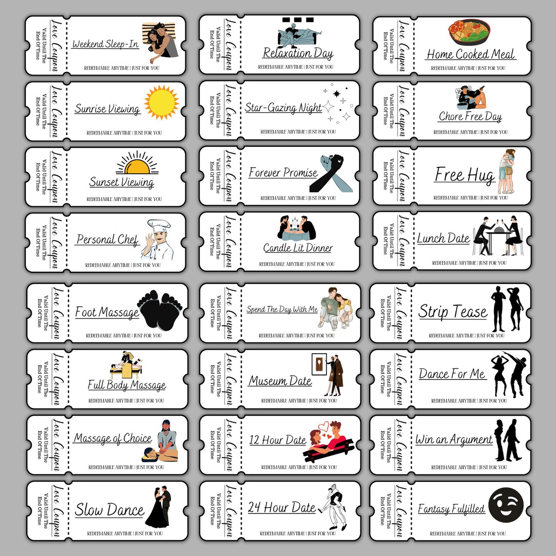 100 Printable Love Coupons for Him and Her, Couple Coupons, Valentines ...