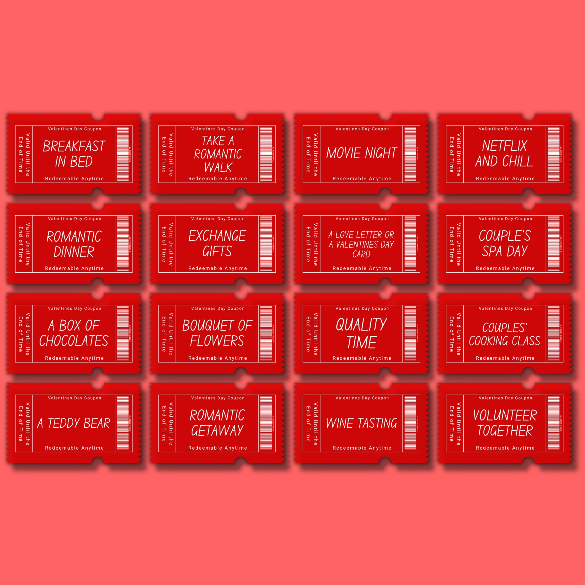 30 Printable Valentines Day Coupons, Couple Love Coupons, Valentines ...