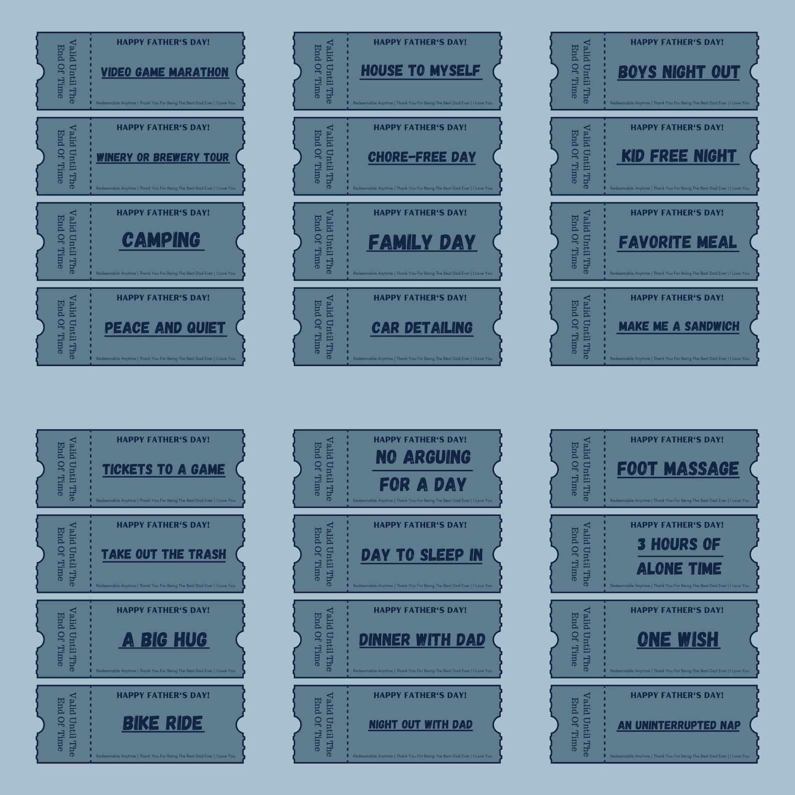 50 Printable Fathers Day Coupons, Dad Coupon Book, Fathers Day Gift ...