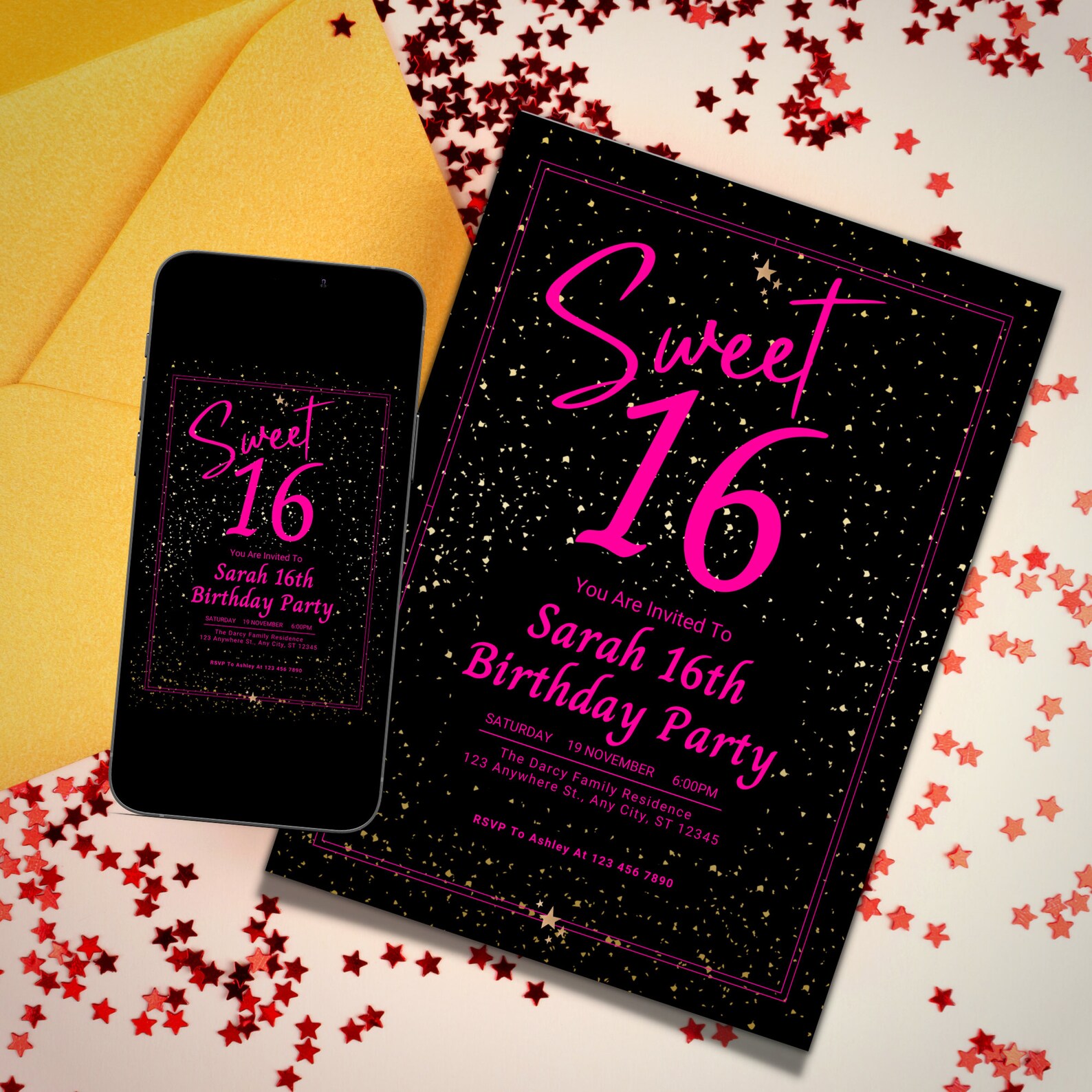 Editable Sweet 16 Birthday Party Invitation Canva Template, Digital ...