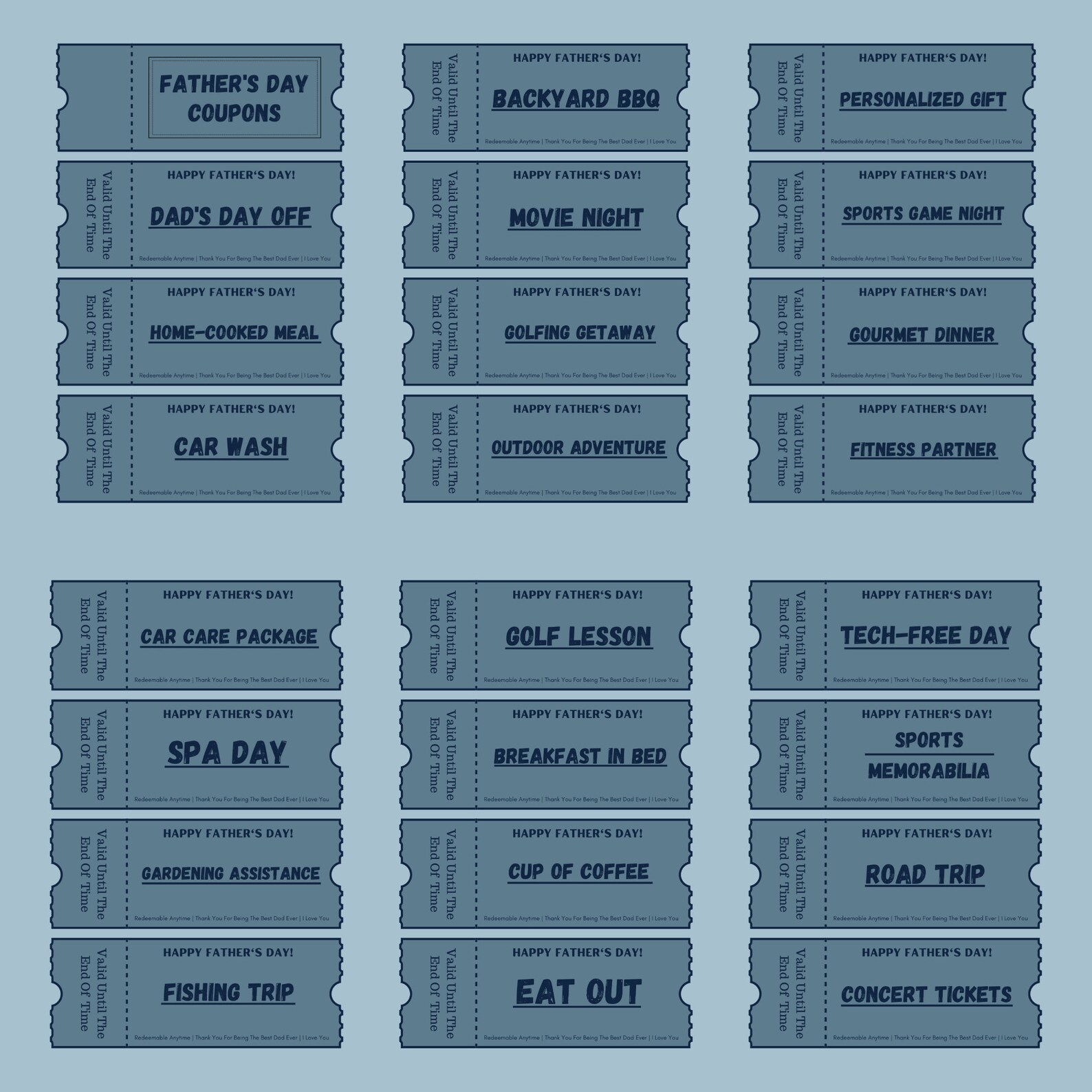 50 Printable Fathers Day Coupons, Dad Coupon Book, Fathers Day Gift ...