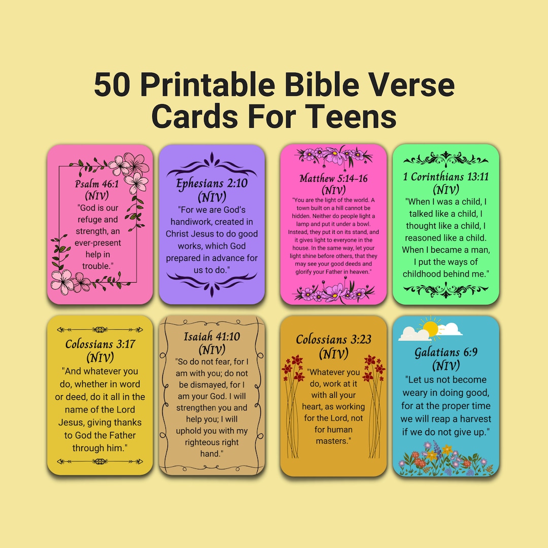 Printable Bible Verse Cards for Teens, Bible Study Tools, Memory Verse ...