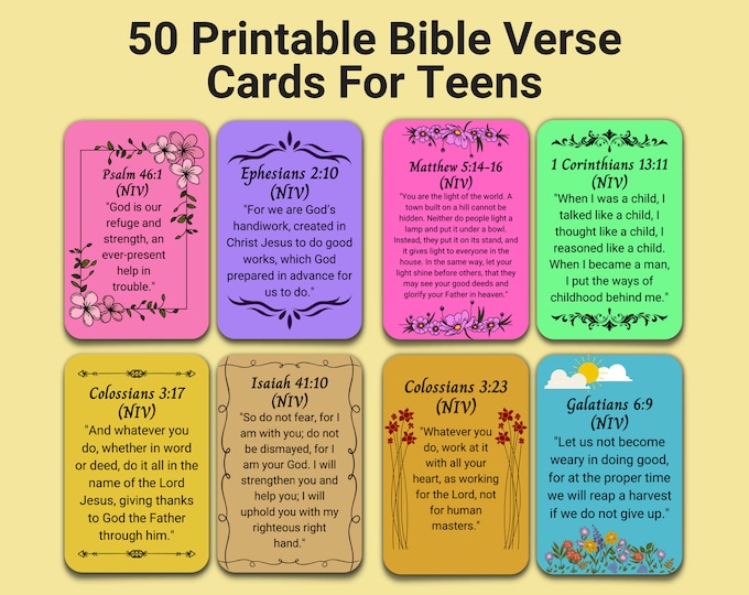 Printable Bible Verse Cards for Teens, Bible Study Tools, Memory Verse ...