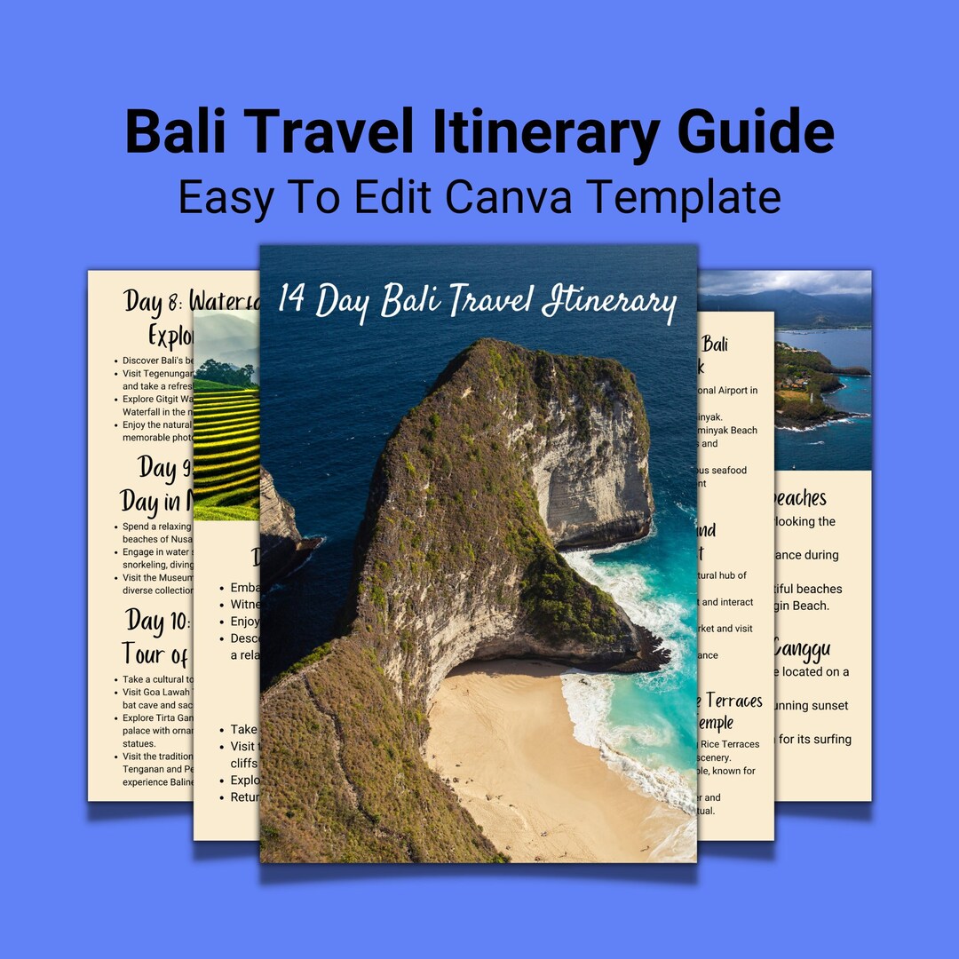 Bali Travel Itinerary, Travel Planner Canva Template, Travel Gift ...