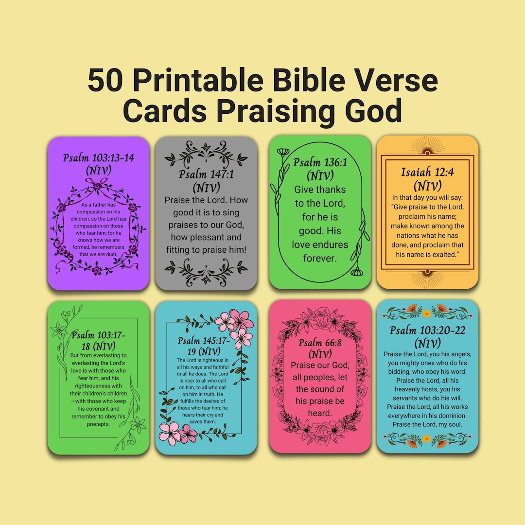 Printable Bible Verse Cards Praising God, Bible Study Tools, Memory ...