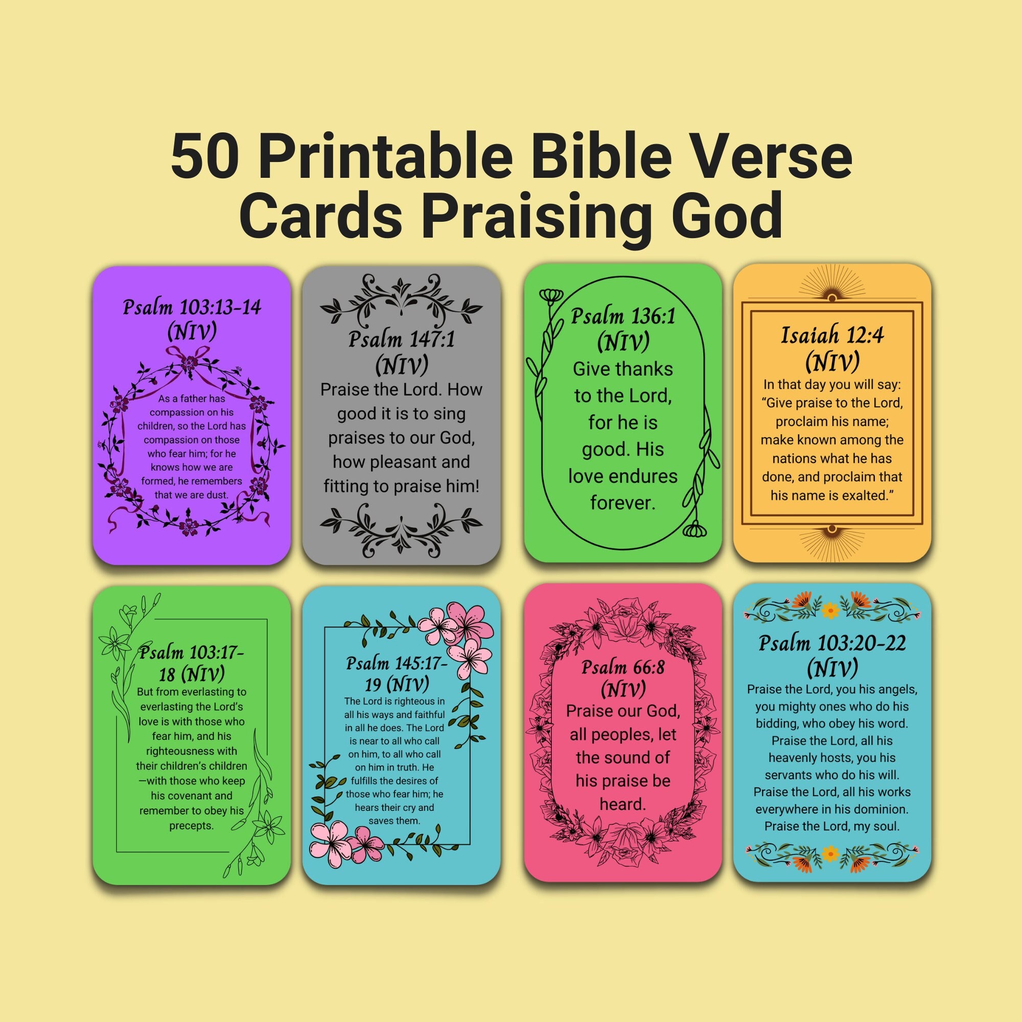 Printable Bible Verse Cards Praising God, Bible Study Tools, Memory ...