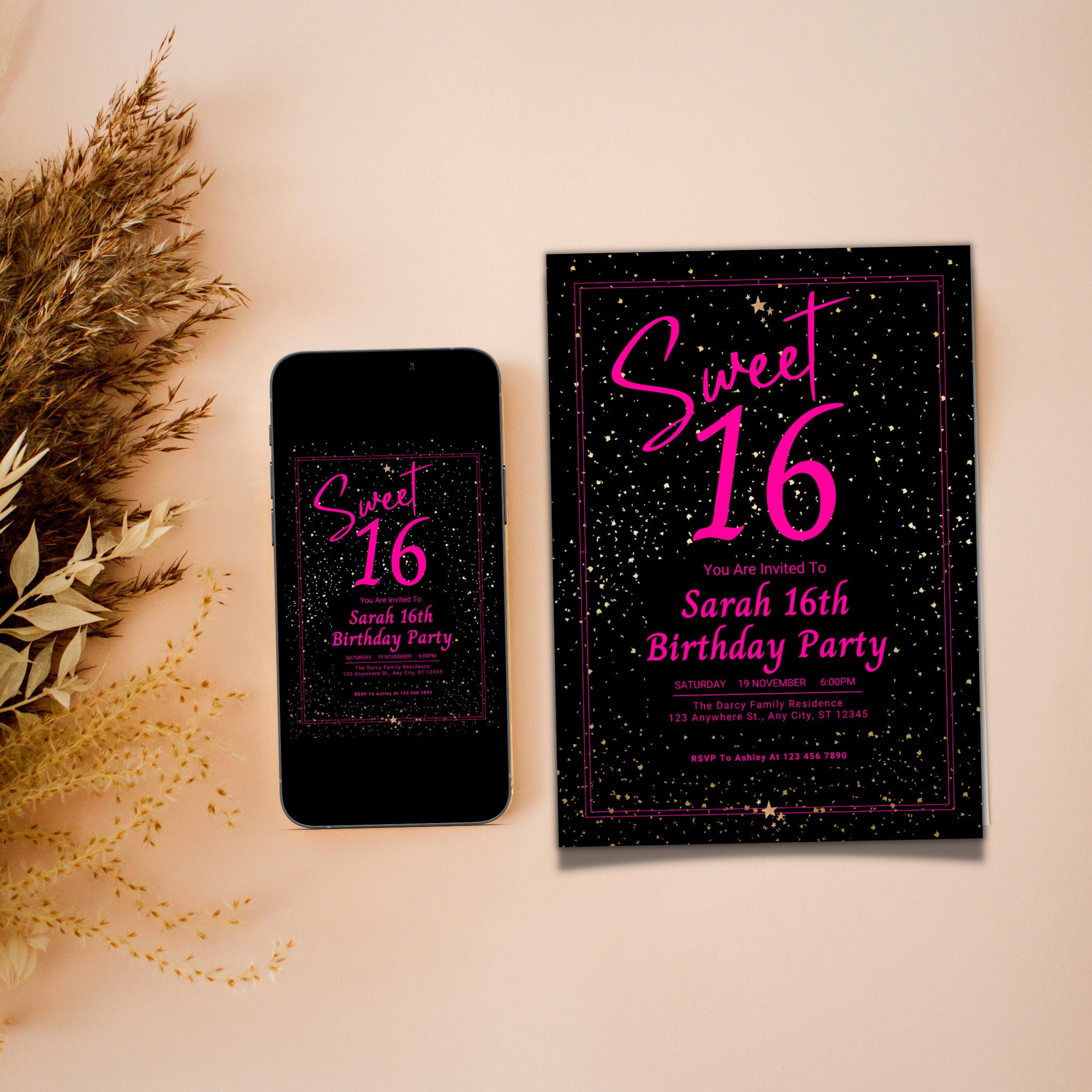 Editable Sweet 16 Birthday Party Invitation Canva Template, Digital ...