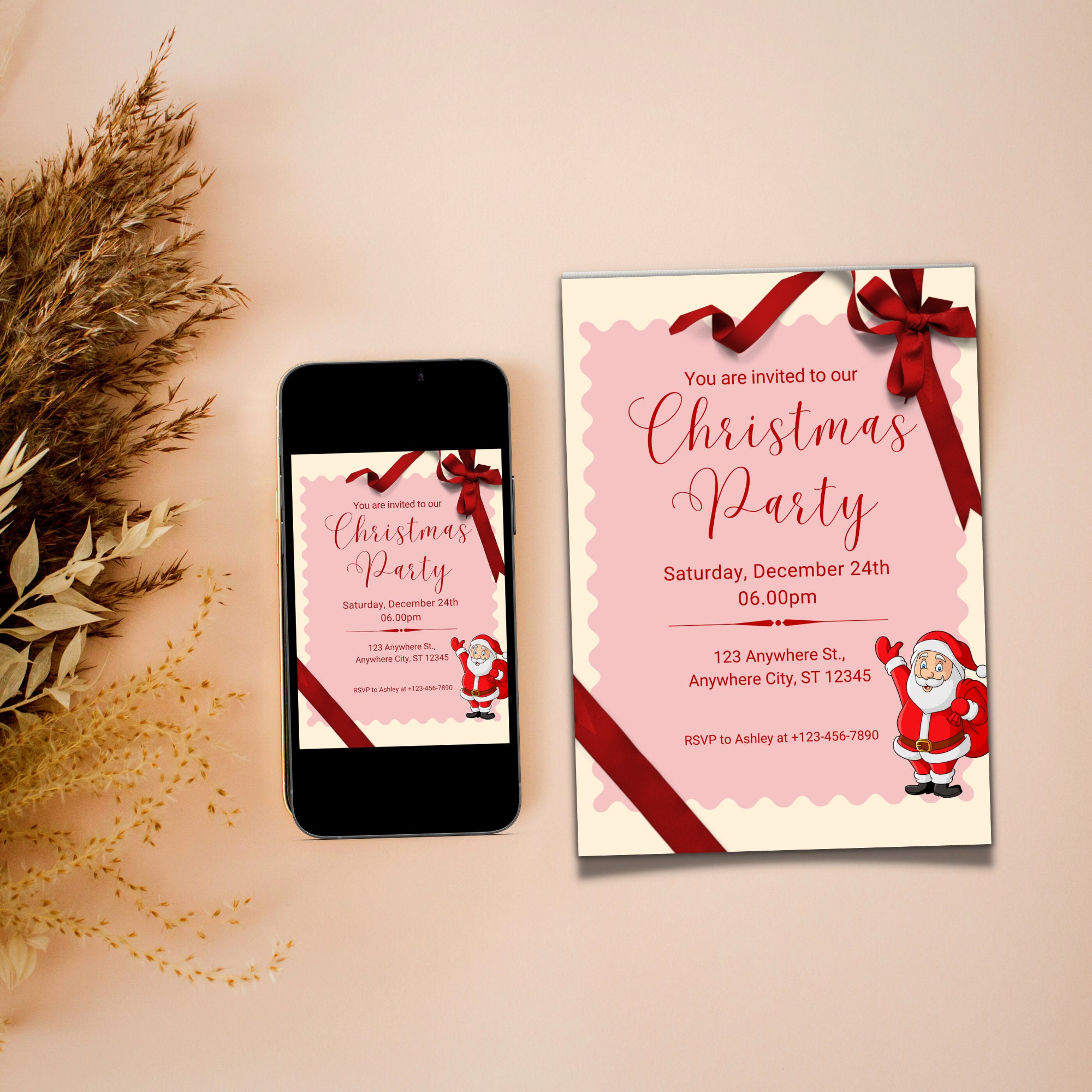 Christmas Party Invitation Canva Template, Printable Christmas Evite ...
