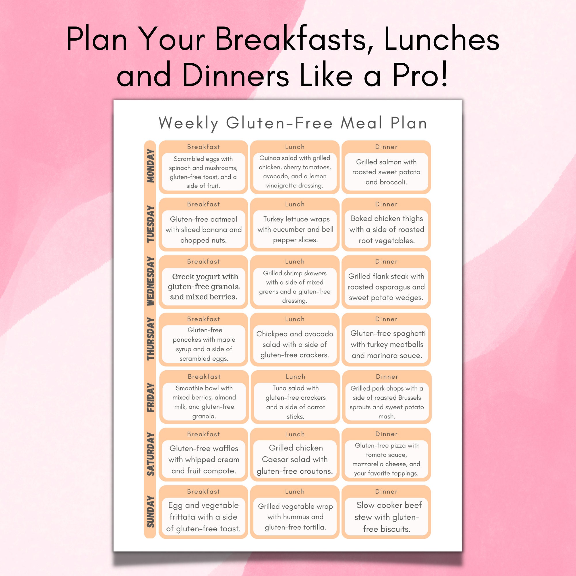 Weekly Gluten Free Meal Plan & Grocery List Printable, Shopping List ...