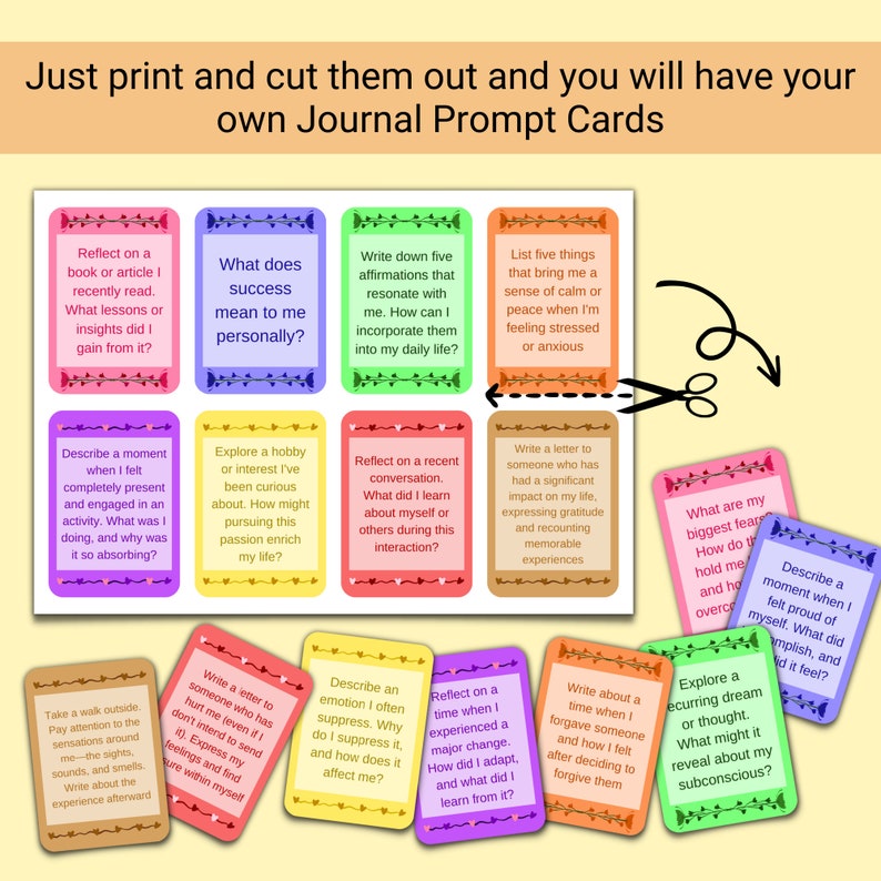 Printable Journal Prompt Cards, Daily Journal Prompts, Gift for Women ...