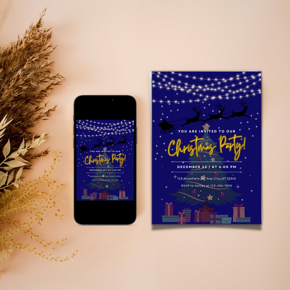 Christmas Party Invitation Canva Template, Printable Christmas Evite ...