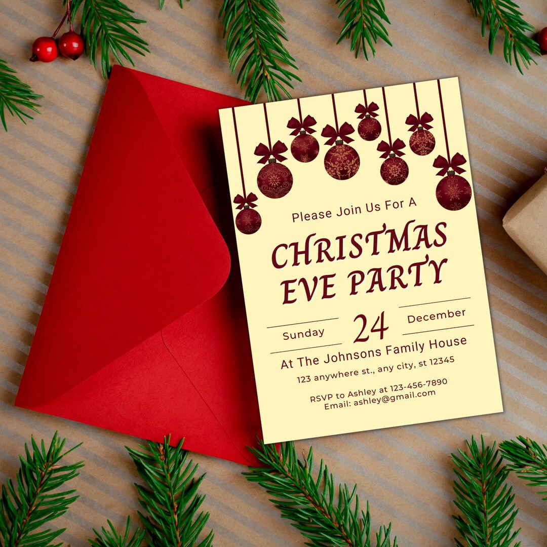 Christmas Eve Party Invitation Canva Template, Printable Christmas ...