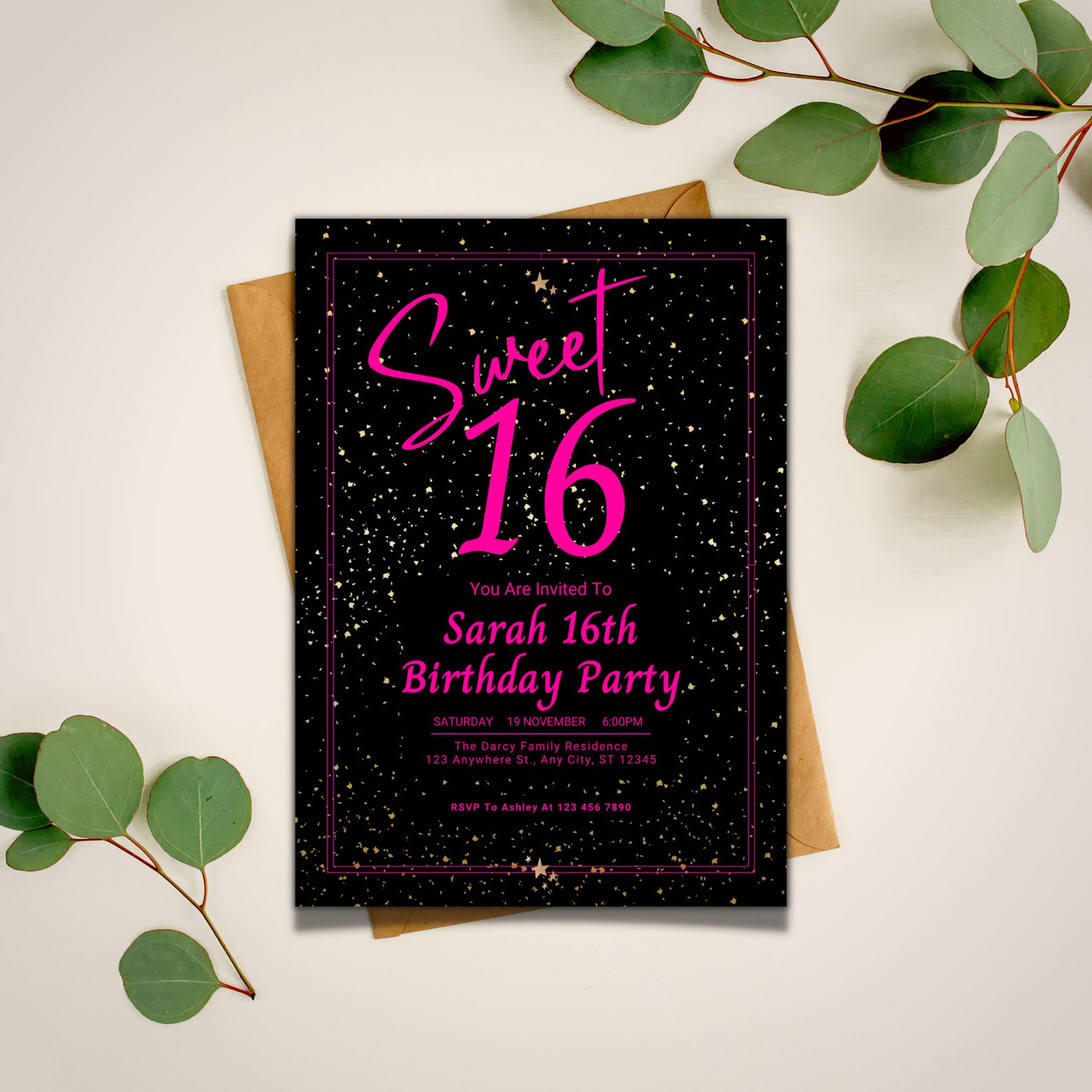Editable Sweet 16 Birthday Party Invitation Canva Template, Digital ...