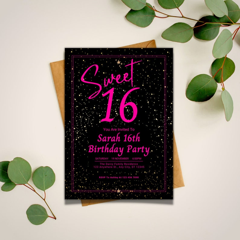Editable Sweet 16 Birthday Party Invitation Canva Template, Digital ...