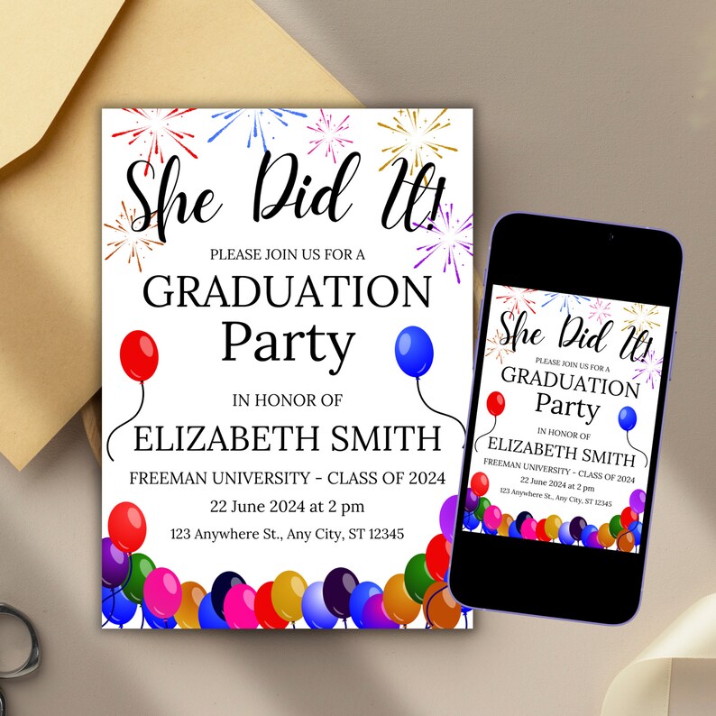 Editable Graduation Ceremony Invitation Canva Template, Grad Party ...