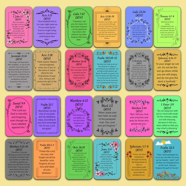 Printable Forgiveness Bible Verse Cards, Bible Study Tools, Memory ...