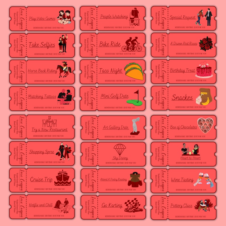 100 Printable Love Coupons for Him and Her, Couple Coupons, Valentines ...