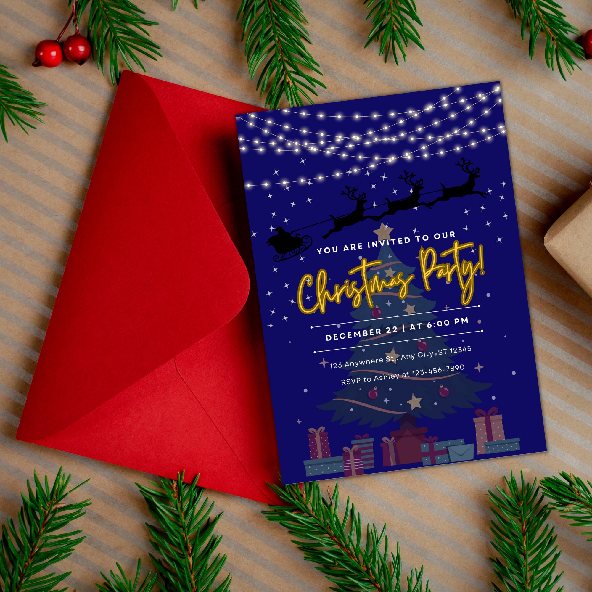 Christmas Party Invitation Canva Template, Printable Christmas Evite ...