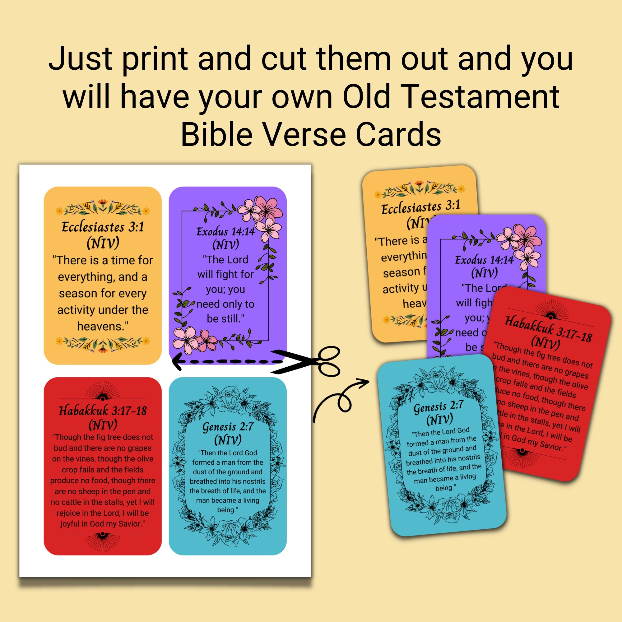 50 Printable Old Testament Bible Verse Cards, Bible Study Tools, Memory ...