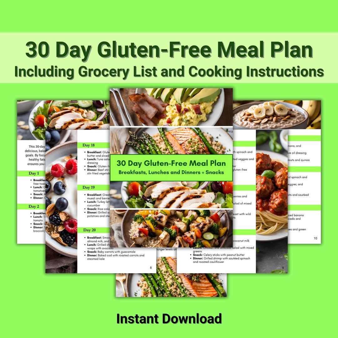 Printable 30 Day Gluten-free Meal Plan & Grocery List, Digital Healthy ...