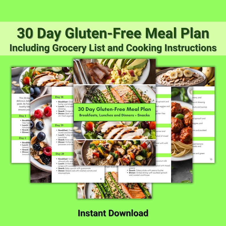 Printable 30 Day Gluten-free Meal Plan & Grocery List, Digital Healthy ...