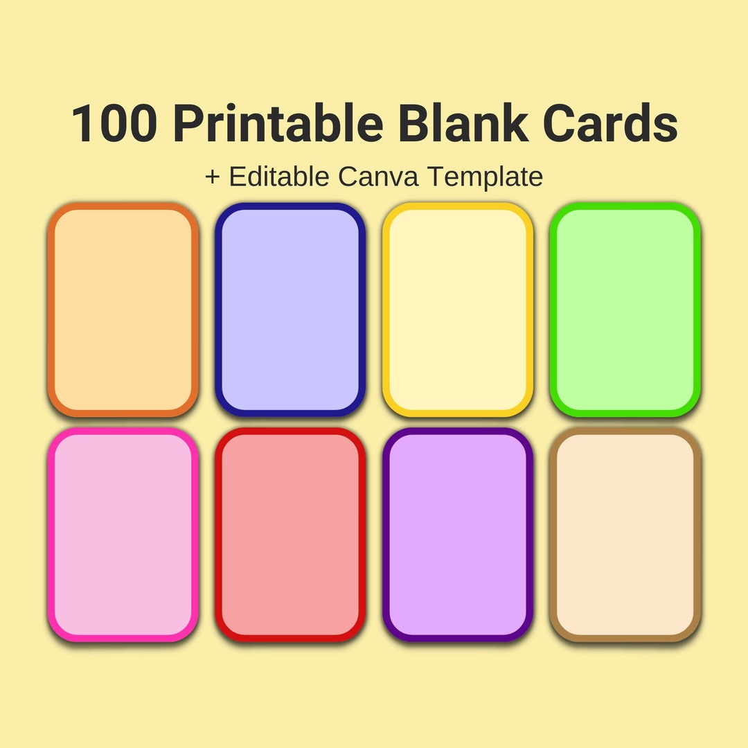 100 Printable Colorful Blank Cards, Affirmation Cards, Note Cards ...