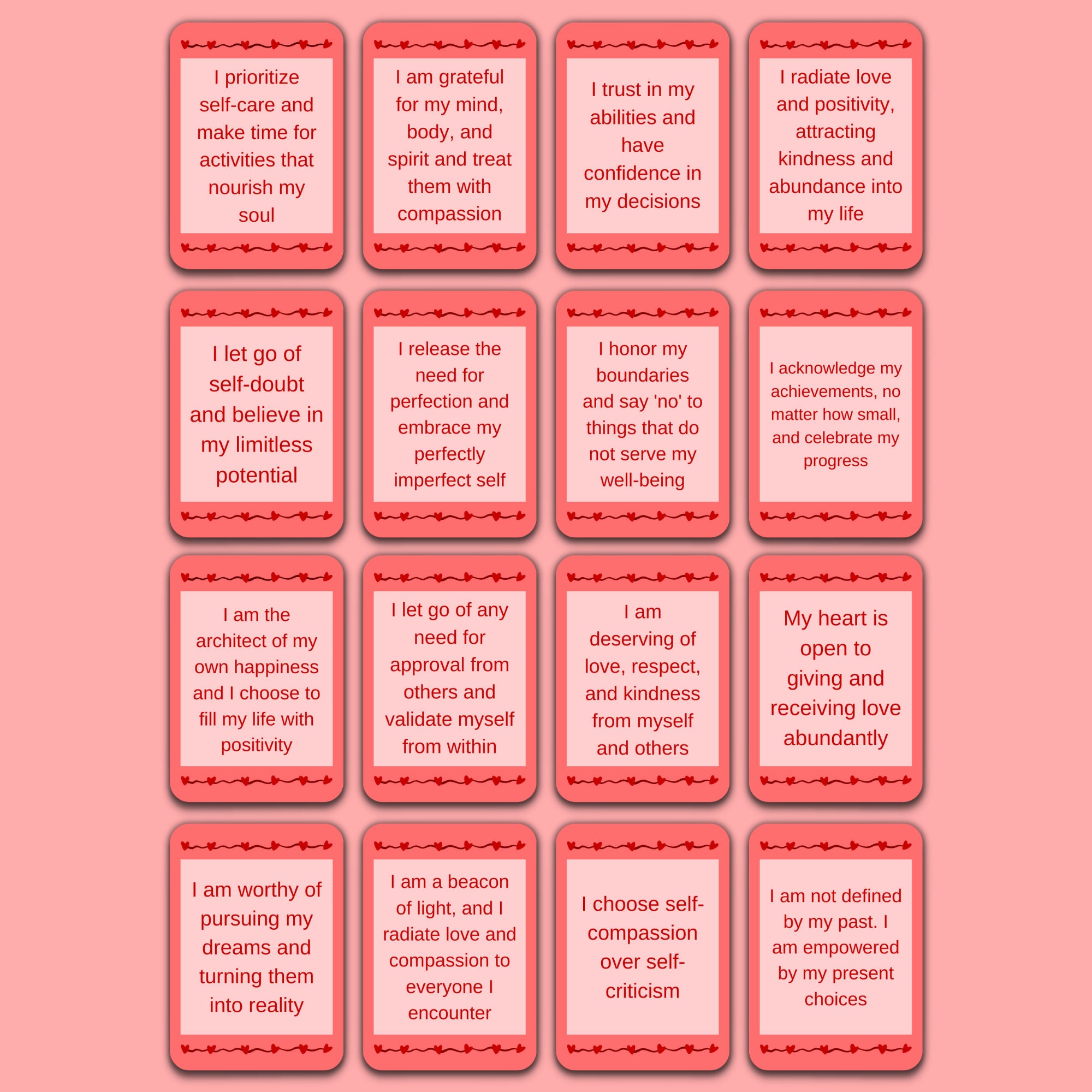 50 Printable Self-love Affirmation Cards for Women, Positive Daily ...