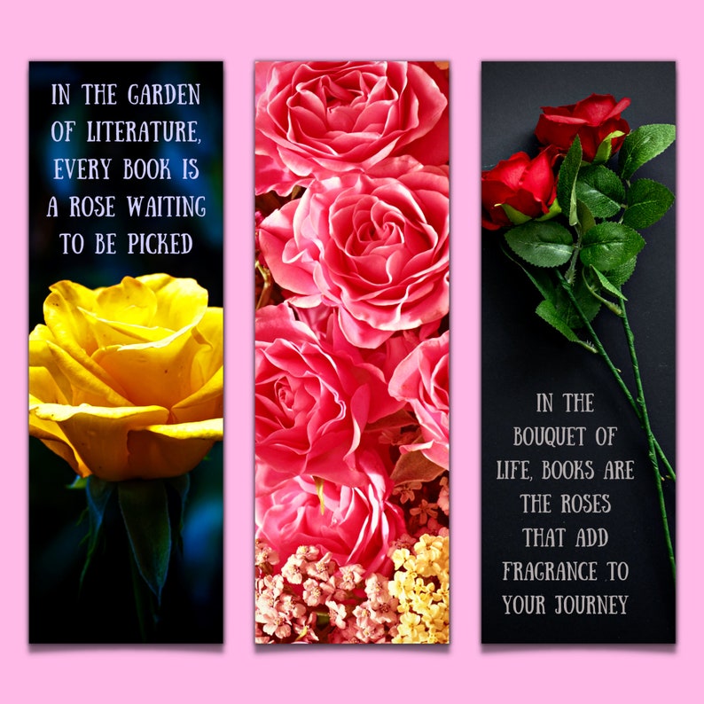 Printable Roses Bookmark Set, Floral Bookish Bookmarks, Gift for Book ...