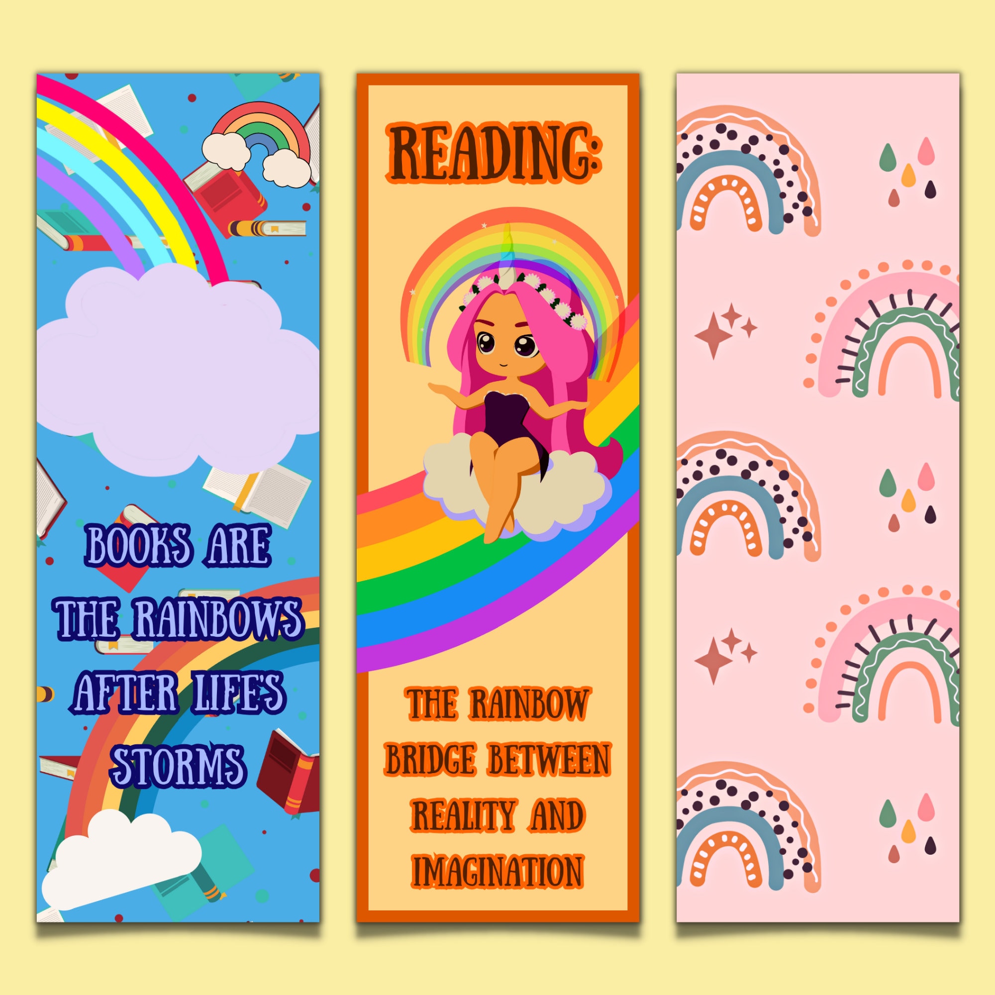 Printable Simple Rainbow Bookmark Set, Cute Rainbow Bookish Bookmarks ...