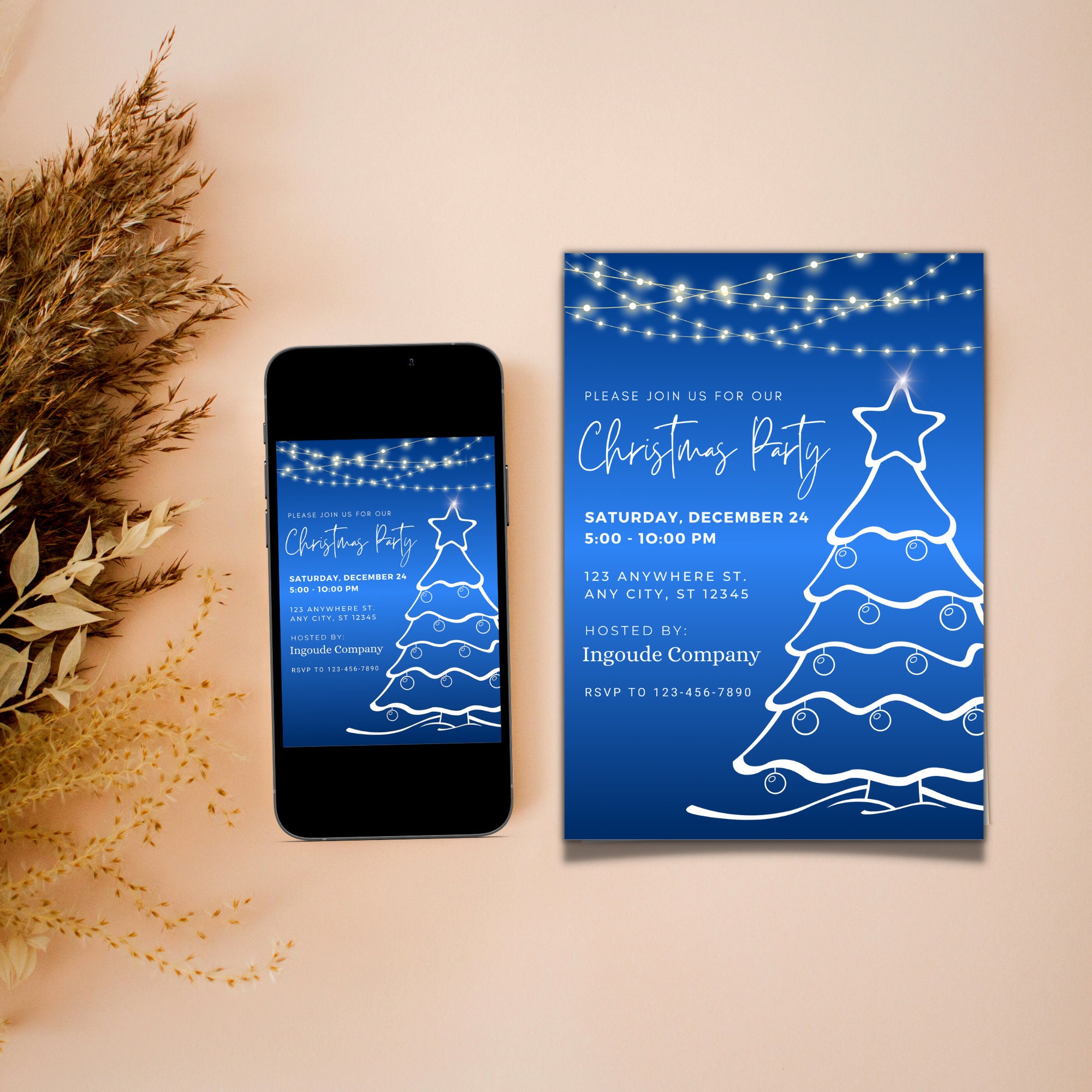 Christmas Party Invitation Canva Template, Printable Christmas Evite ...