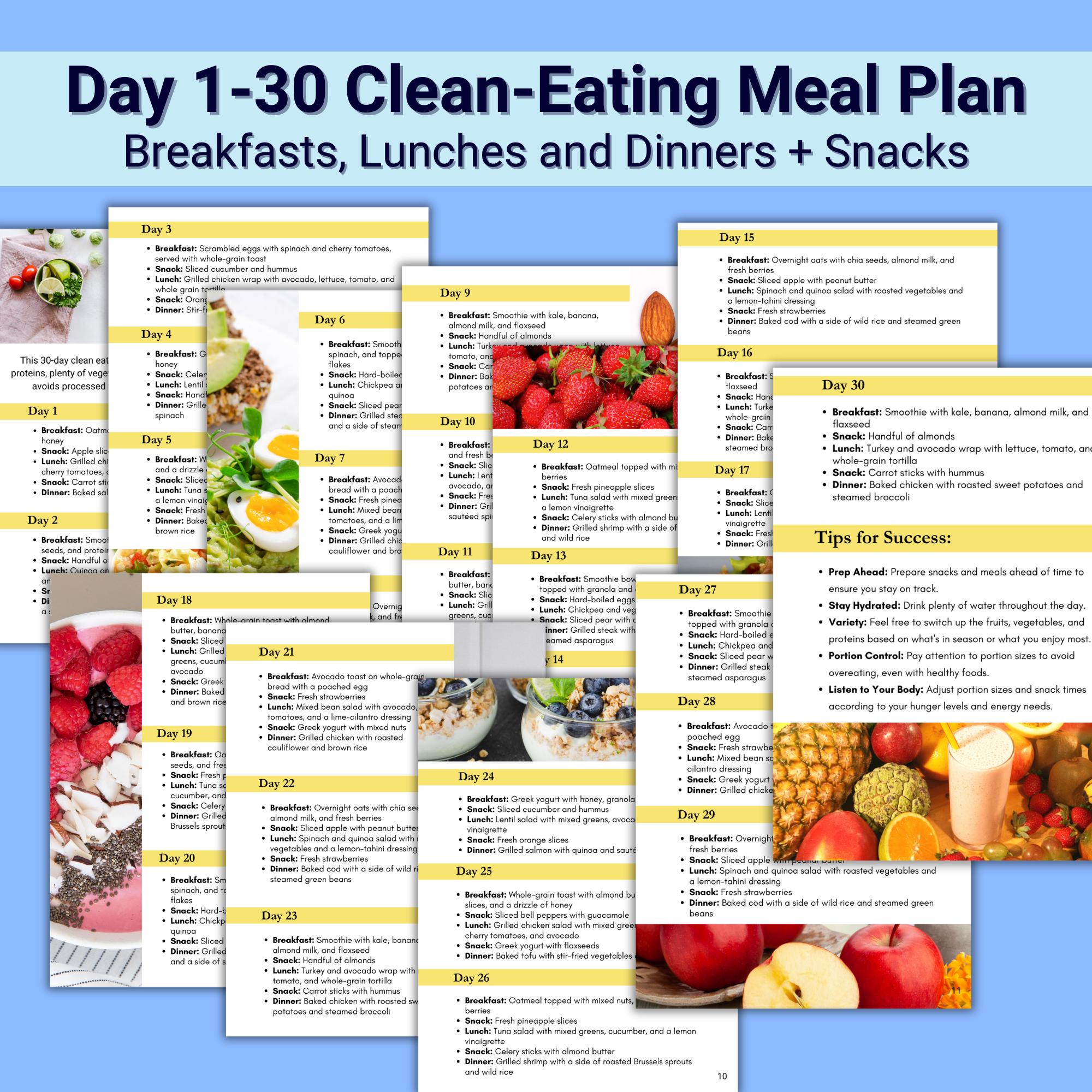 Printable 30 Day Clean Eating Meal Plan & Grocery List, Healthy ...