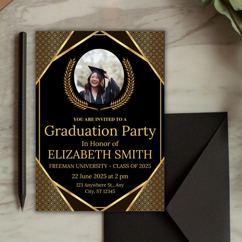 Editable Elegant Graduation Party Invitation Canva Template, Grad Party ...