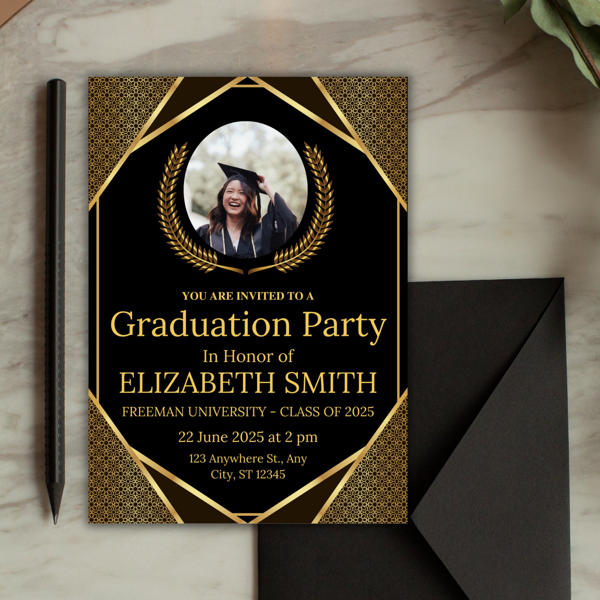 Editable Elegant Graduation Party Invitation Canva Template, Grad Party ...