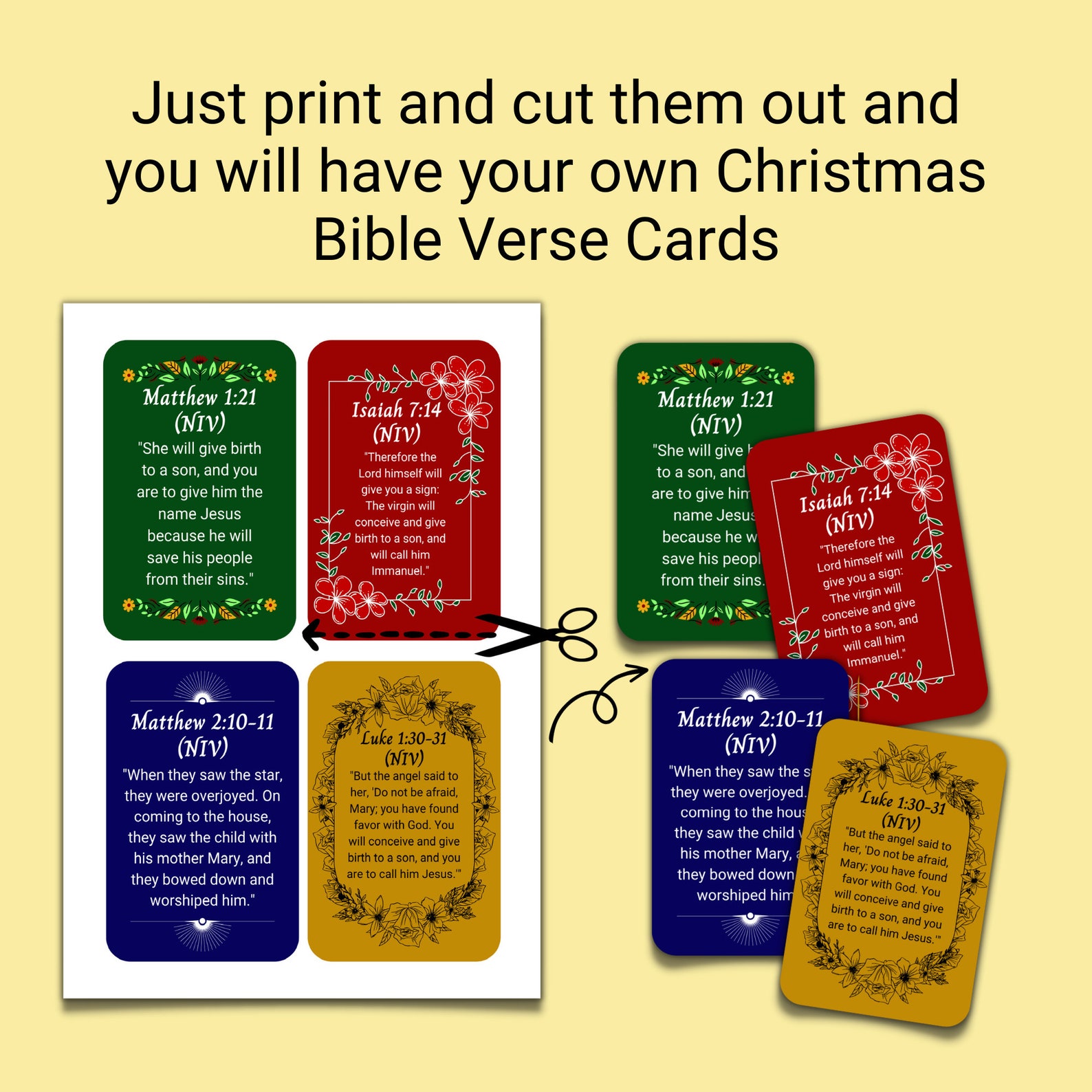 Printable Christmas Bible Verse Cards, Bible Study Tools, Memory Verse ...