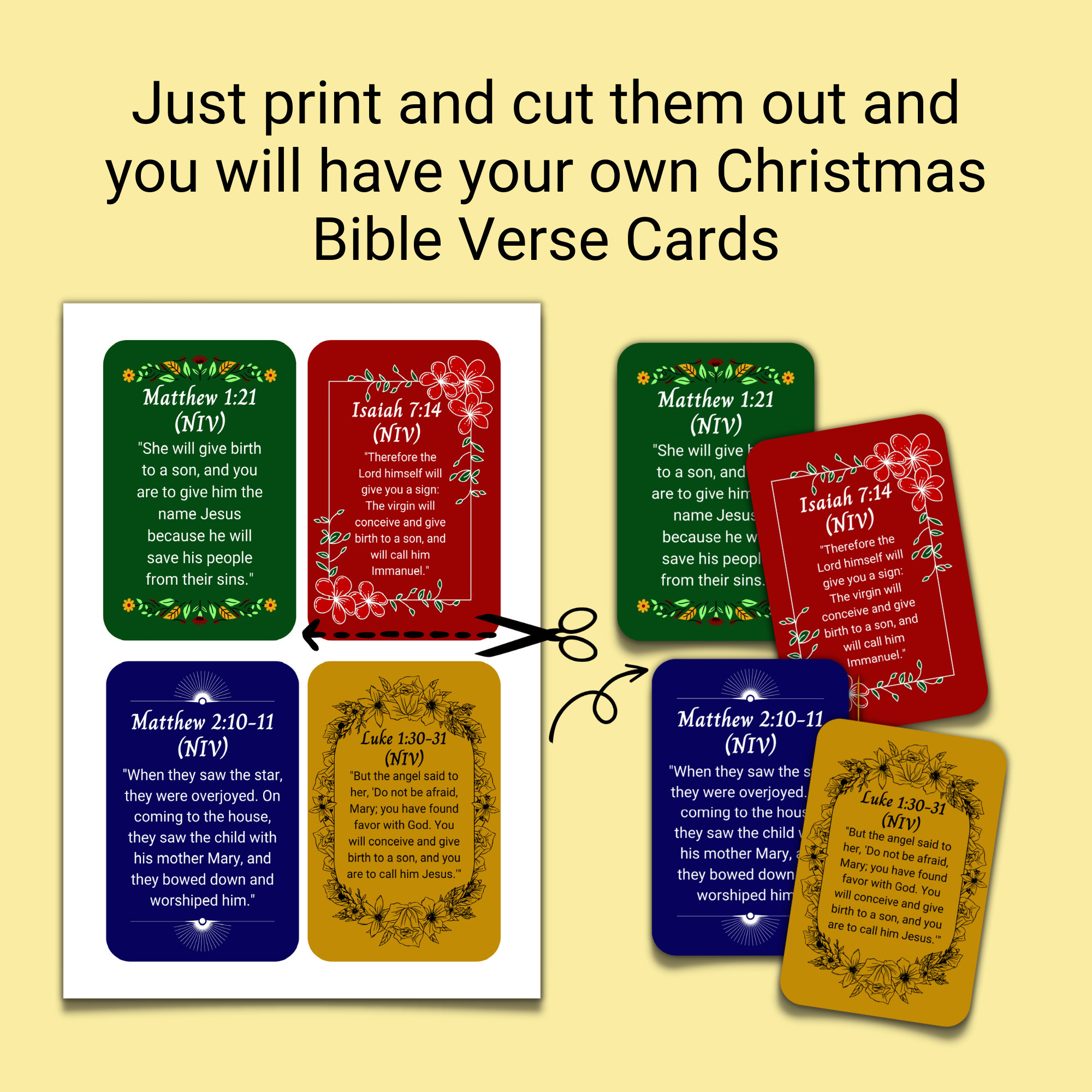 Printable Christmas Bible Verse Cards, Bible Study Tools, Memory Verse ...