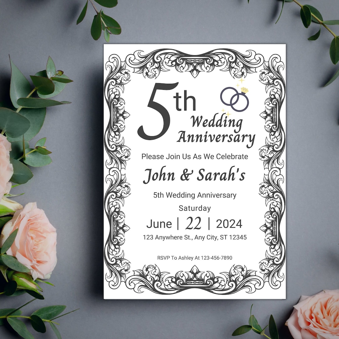 5th Wedding Anniversary Invitation Canva Template, Printable Vow ...