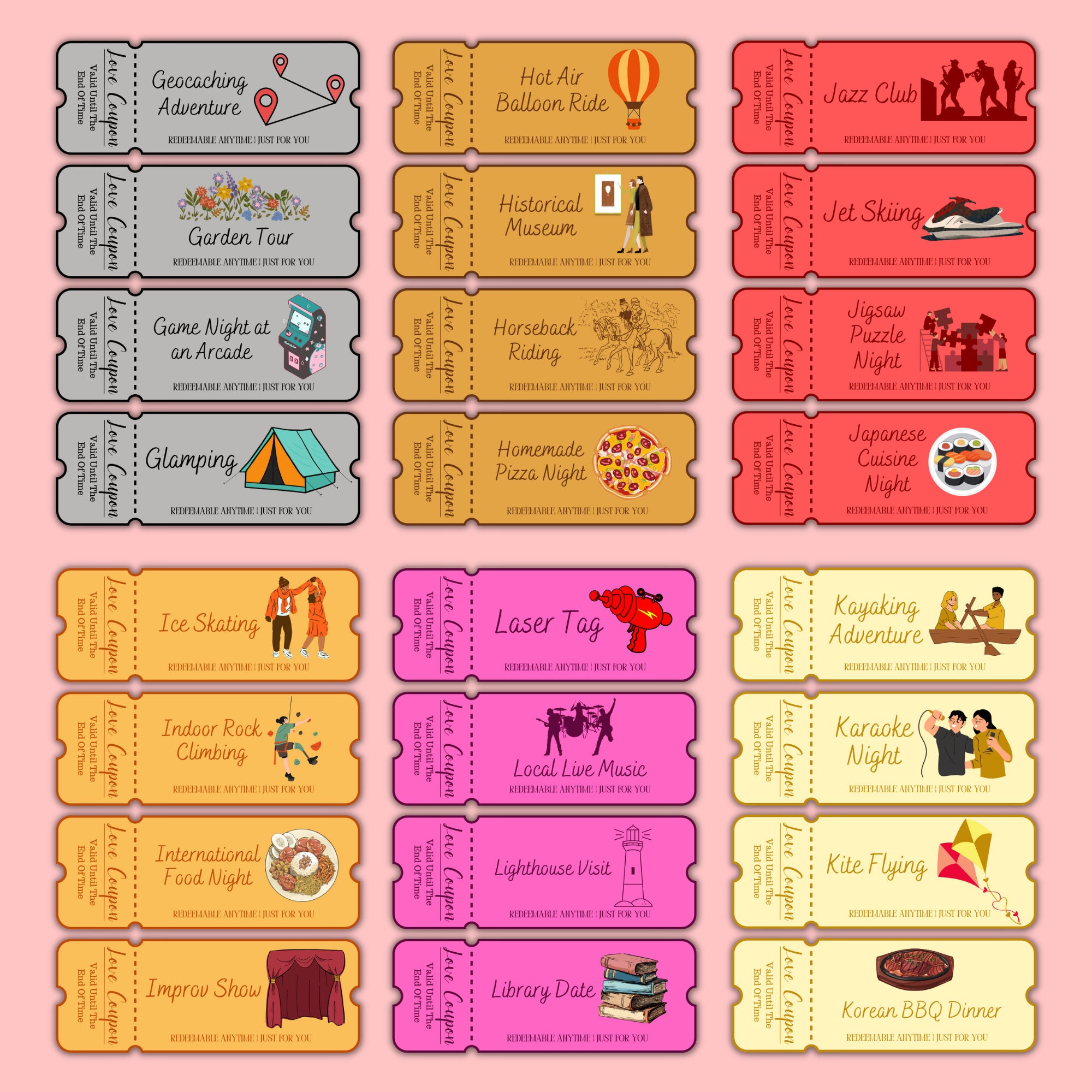100 Printable Date Ideas Cards, Couple Love Coupons, Date Night Cards ...