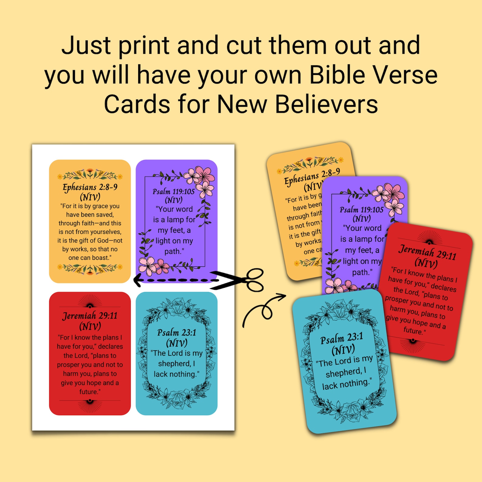 50 Printable Bible Verse Cards for New Believers, Bible Study Tools ...