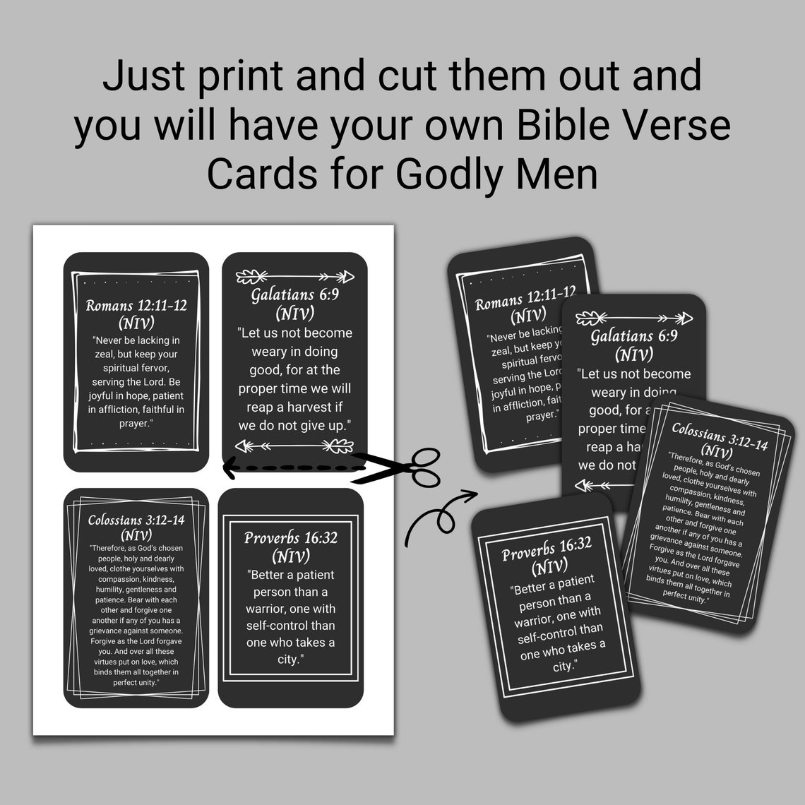 50 Printable Bible Verse Cards for Men, Bible Study Tools, Memory Verse ...
