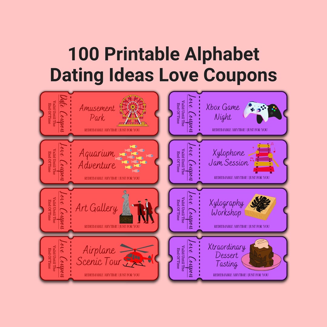 100 Printable Date Ideas Cards, Couple Love Coupons, Date Night Cards ...