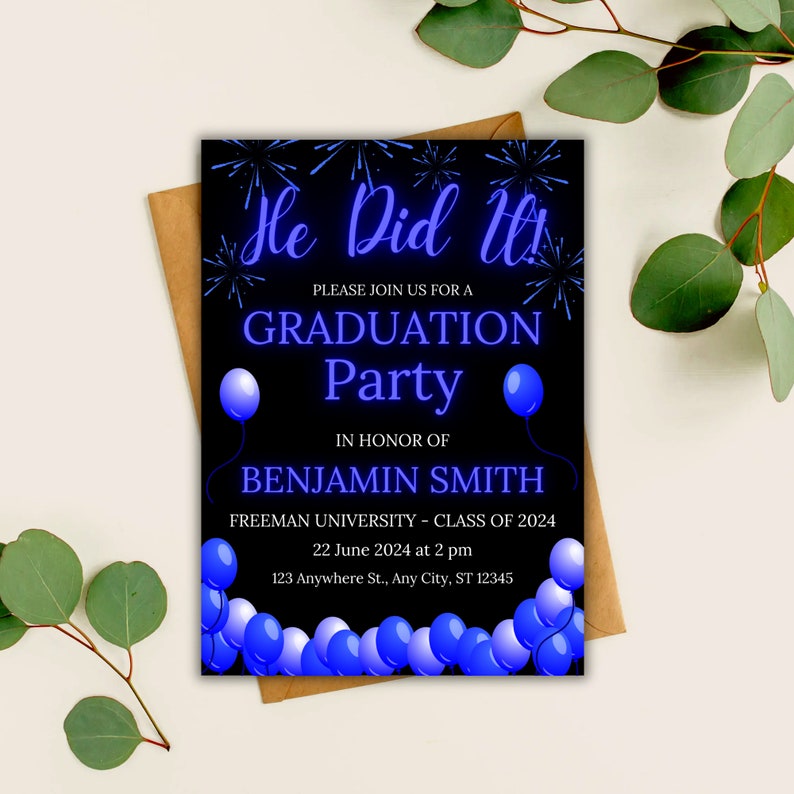 Editable Graduation Ceremony Invitation Canva Template, Grad Party ...