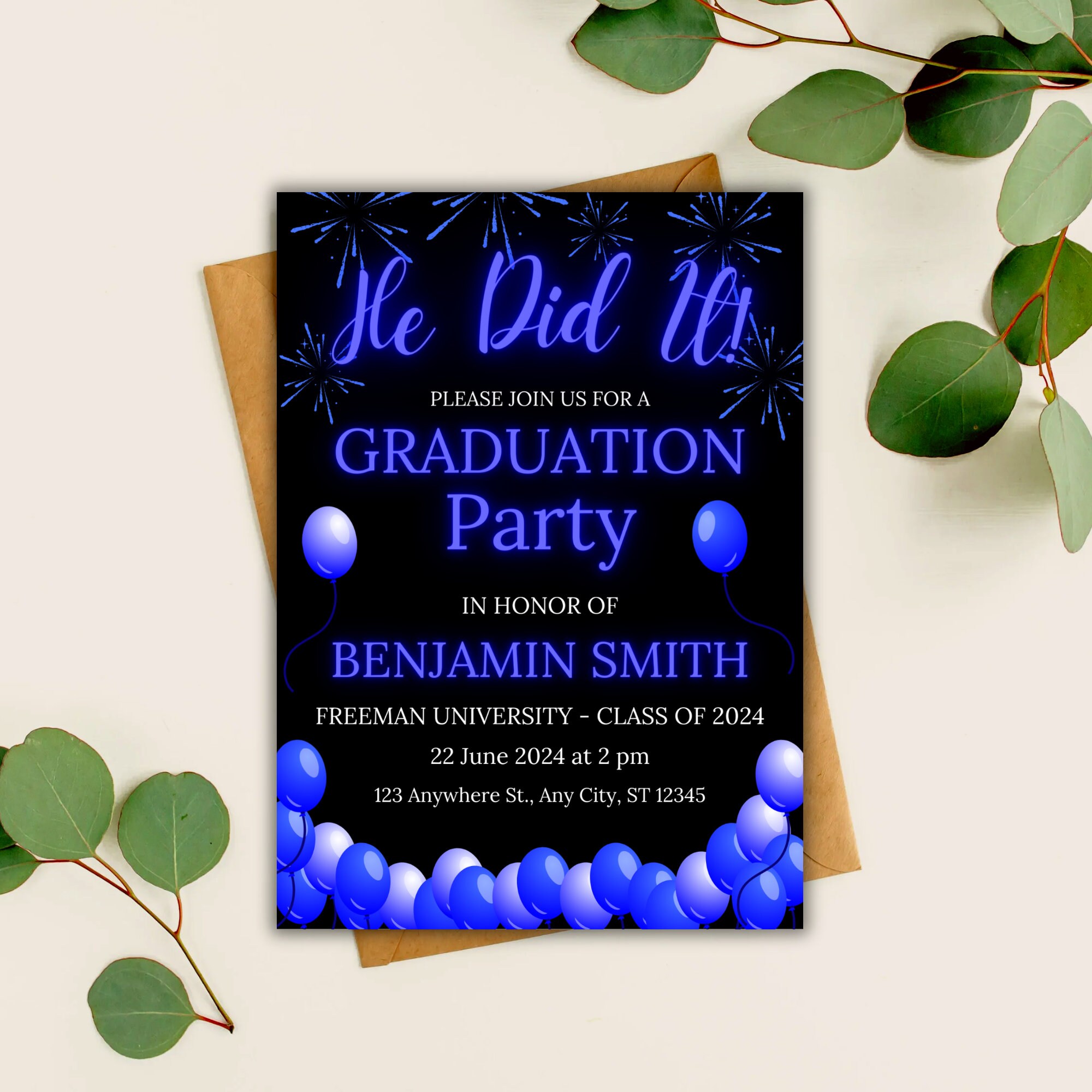 Editable Graduation Ceremony Invitation Canva Template, Grad Party ...