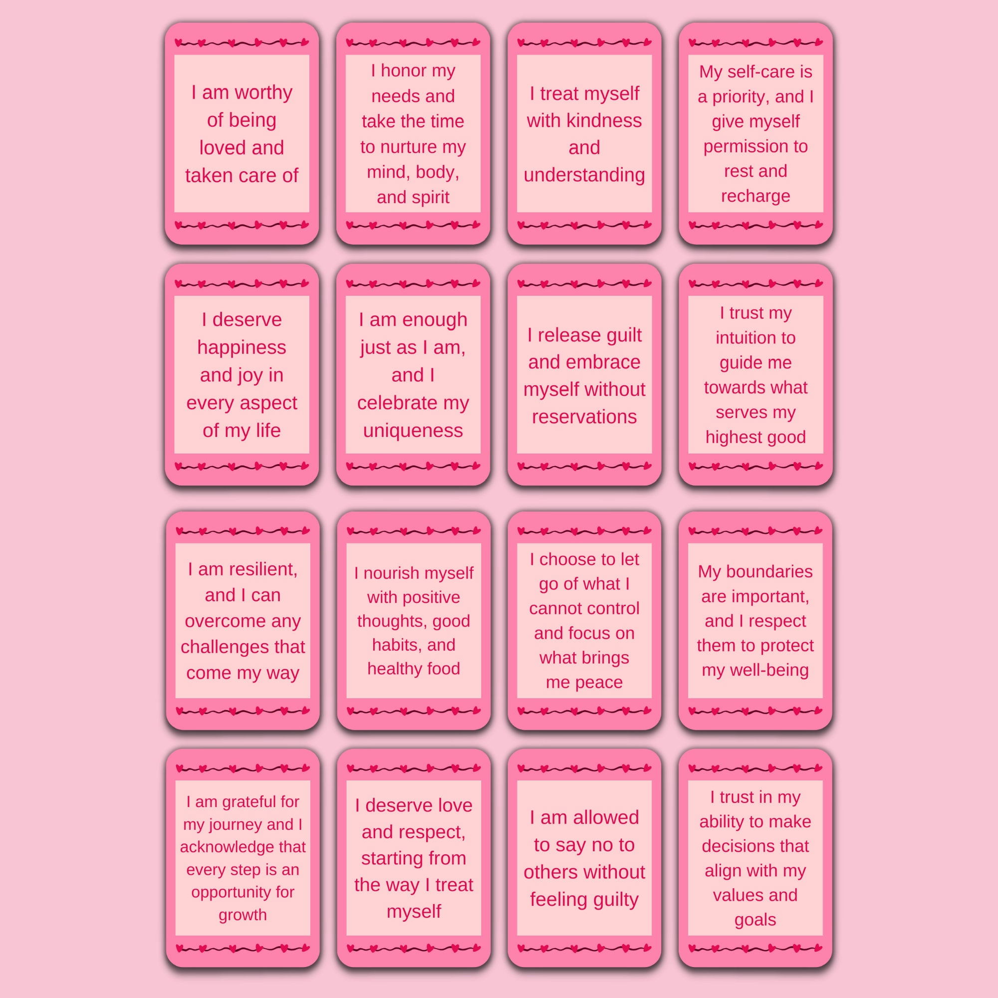 40 Printable Self-care Affirmation Cards for Women, Positive Daily ...