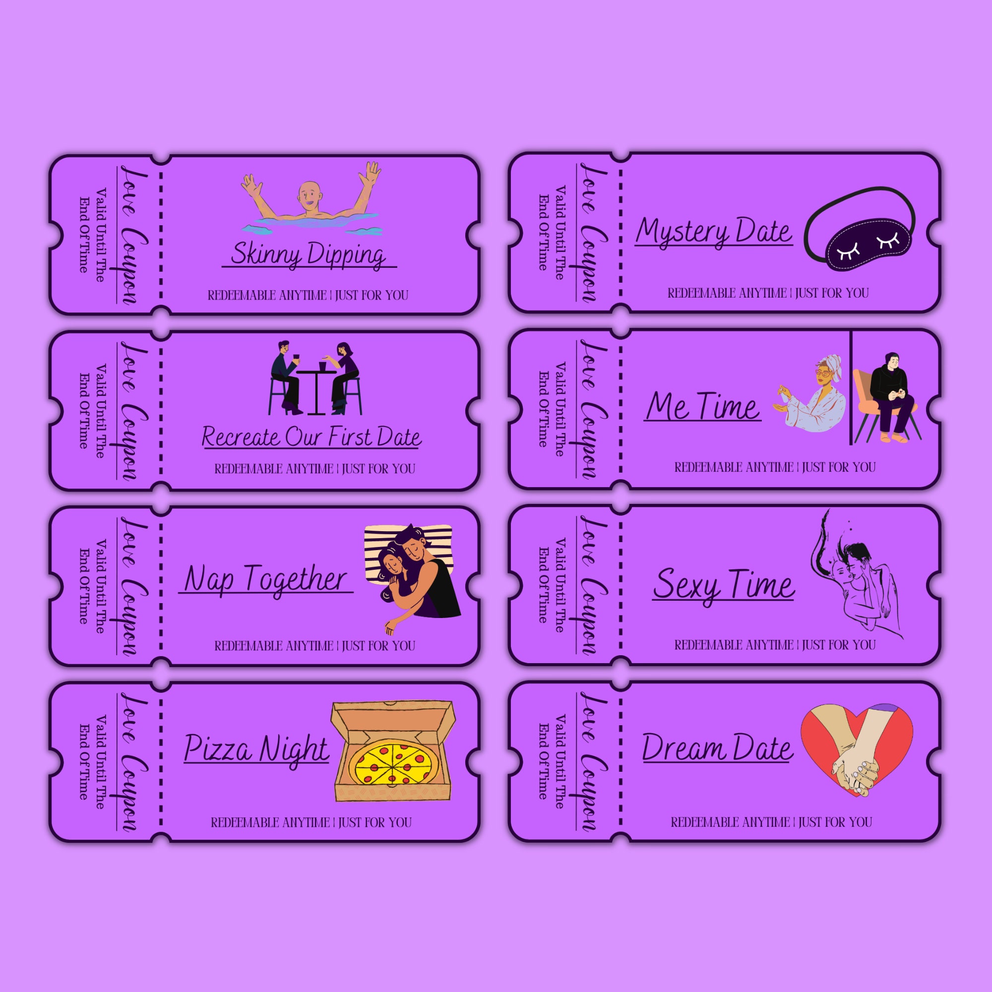 100 Printable Love Coupons for Him and Her, Couple Coupons, Valentines ...