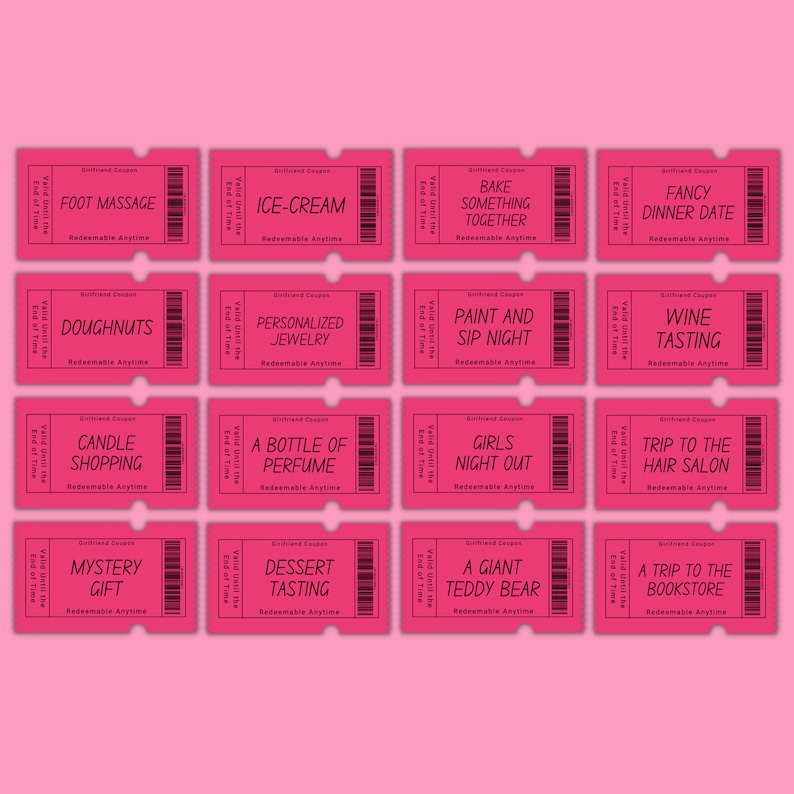 40 Printable Girlfriend Coupons, Wife Coupon Book, Valentines Day Gift ...