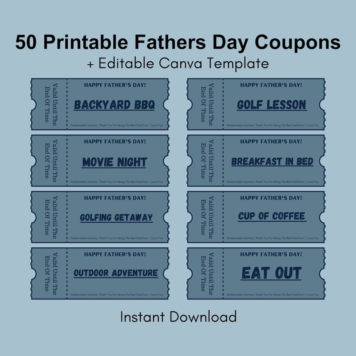 50 Printable Fathers Day Coupons, Dad Coupon Book, Fathers Day Gift ...
