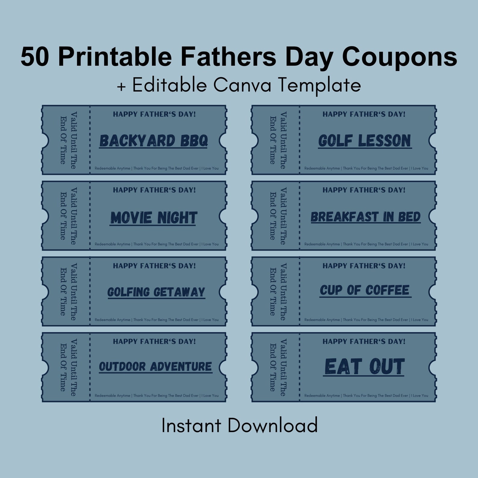 50 Printable Fathers Day Coupons, Dad Coupon Book, Fathers Day Gift ...