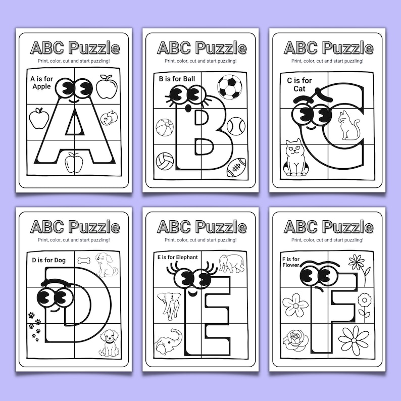 Printable Alphabet Coloring Puzzle Worksheets, Preschool Printables for ...