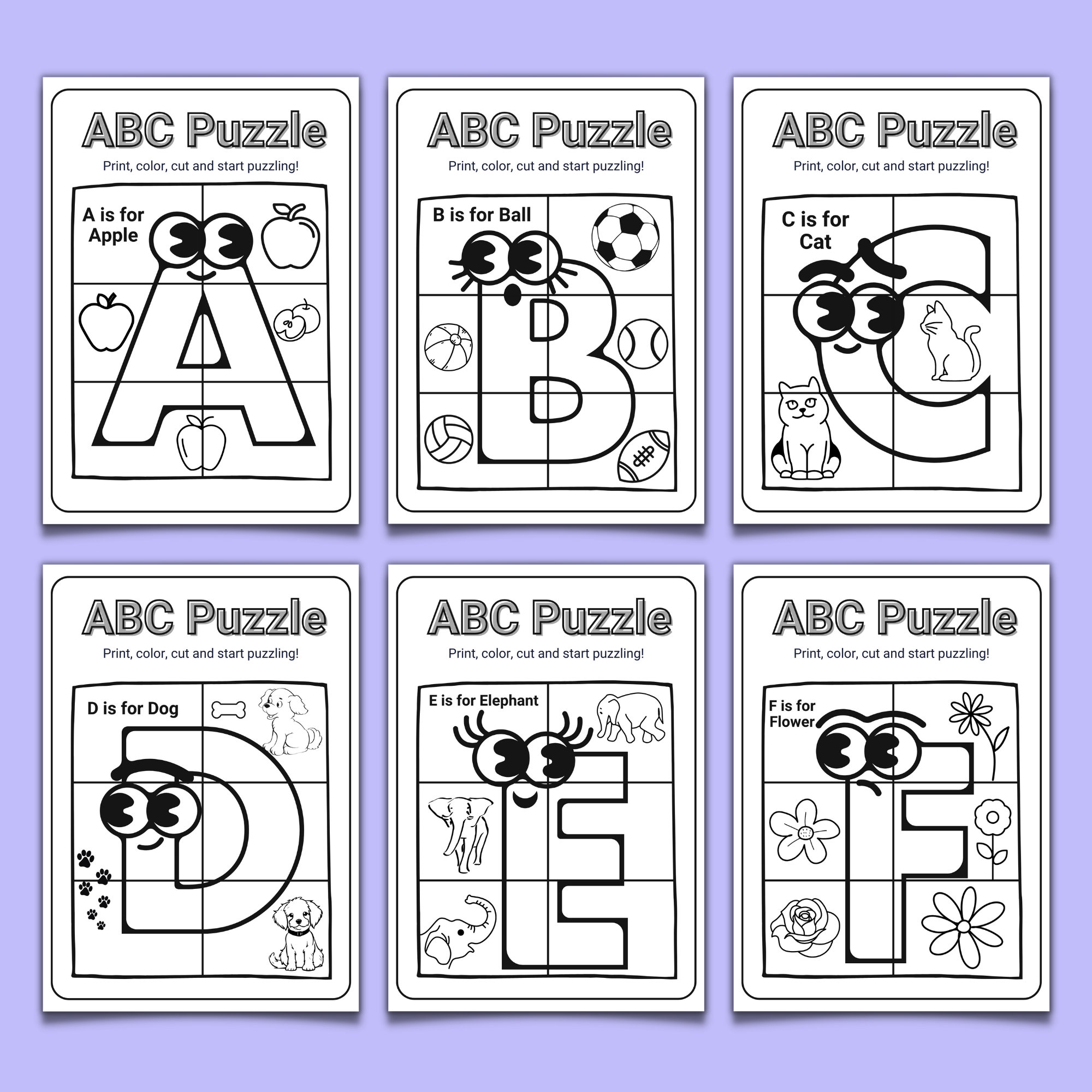 Printable Alphabet Coloring Puzzle Worksheets, Preschool Printables for ...